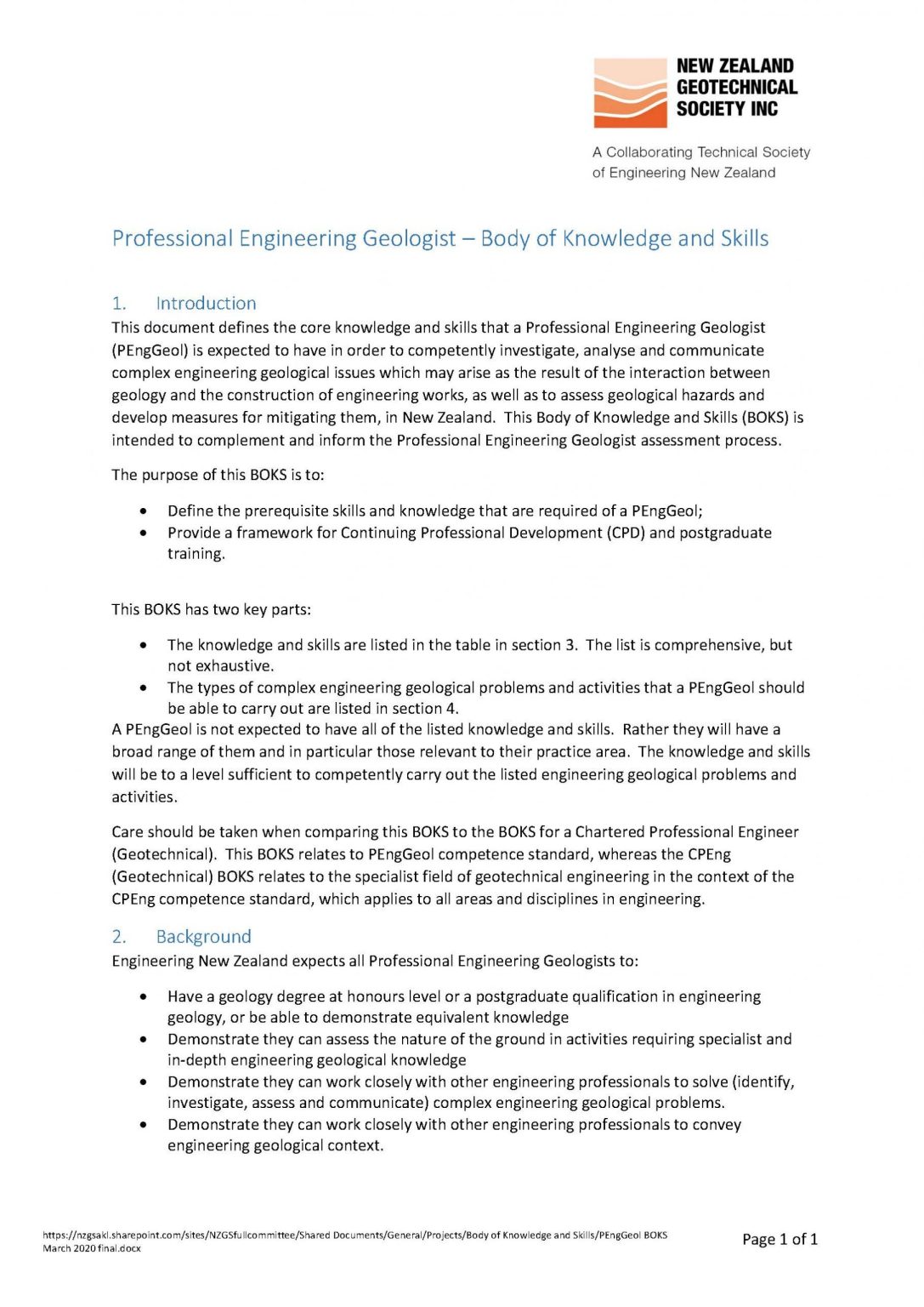 Professional Engineering Geologist – Body of Knowledge and Skills - New ...